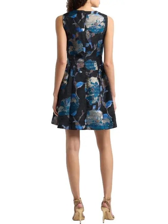 Vince Camuto Metallic Jacquard Fit & Flare Dress - Blue Multi