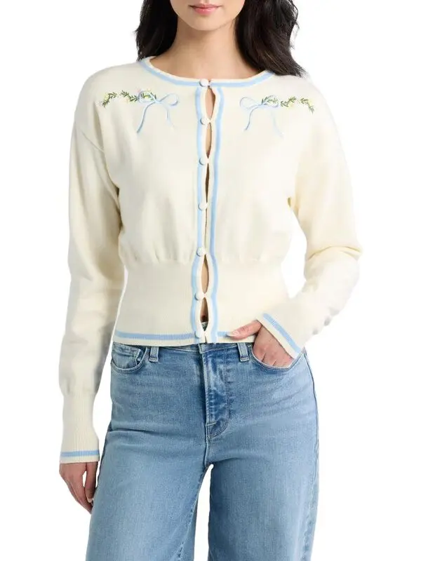 HELLO MOLLY Playful Intentions Embroidered Cardigan - Beige/cream