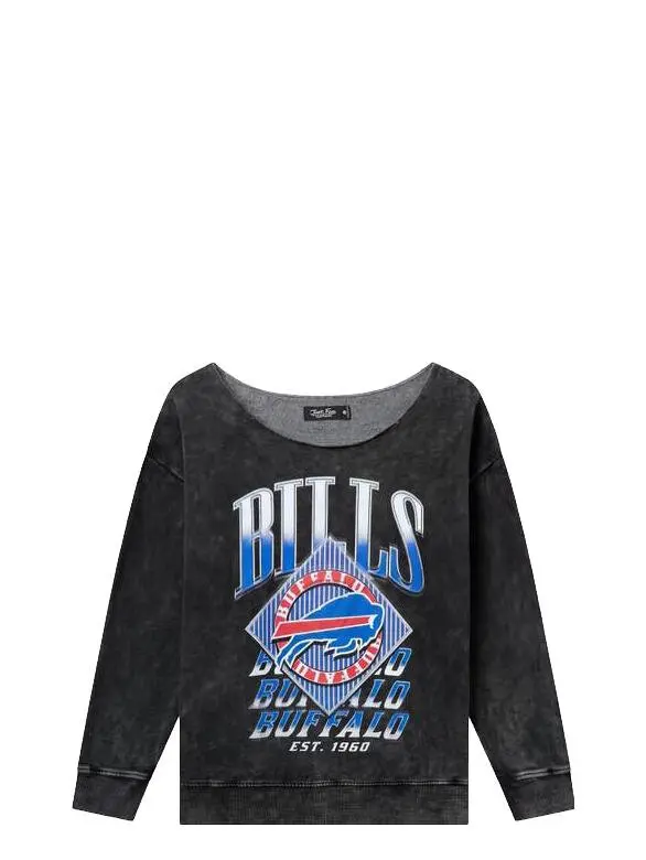 Junk Food Buffalo Bills Graphic Off The Shoulder Cropped Sweatshirt - Black