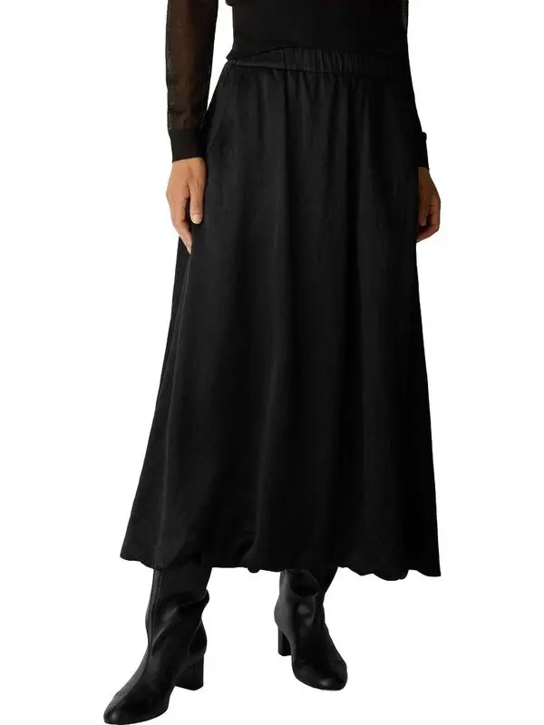 Eileen Fisher Crinkled Satin Bubble Hem Skirt - Onyx