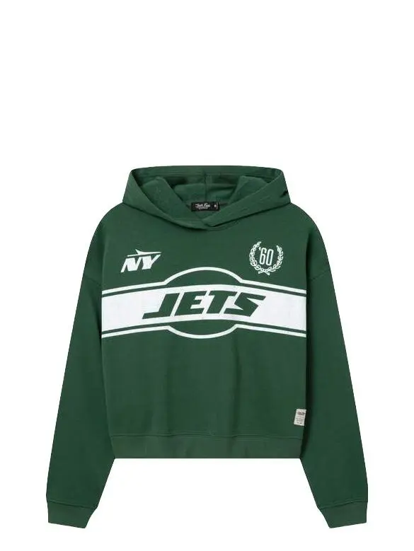 Junk Food New York Jets Oversized Cropped Graphic Hoodie - Hunter