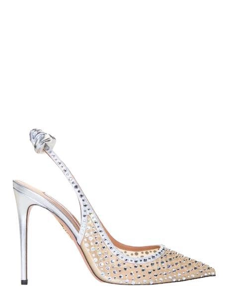 AQUAZZURA Bow Rhinestone Slingback Sandal - Silver