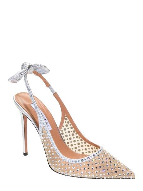 AQUAZZURA Bow Rhinestone Slingback Sandal - Silver