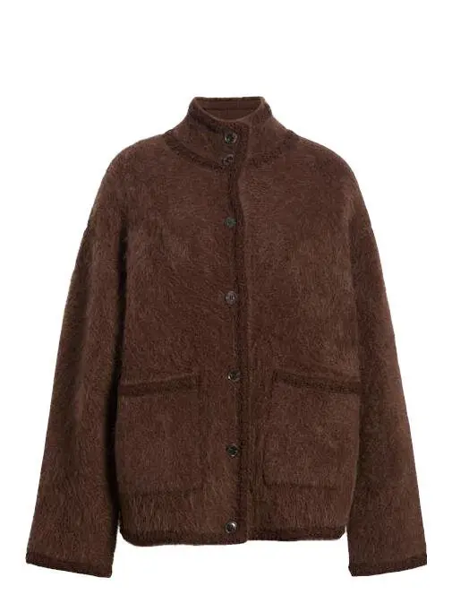 FRAME Crochet Trim Alpaca & Wool Jacket - Mahogany
