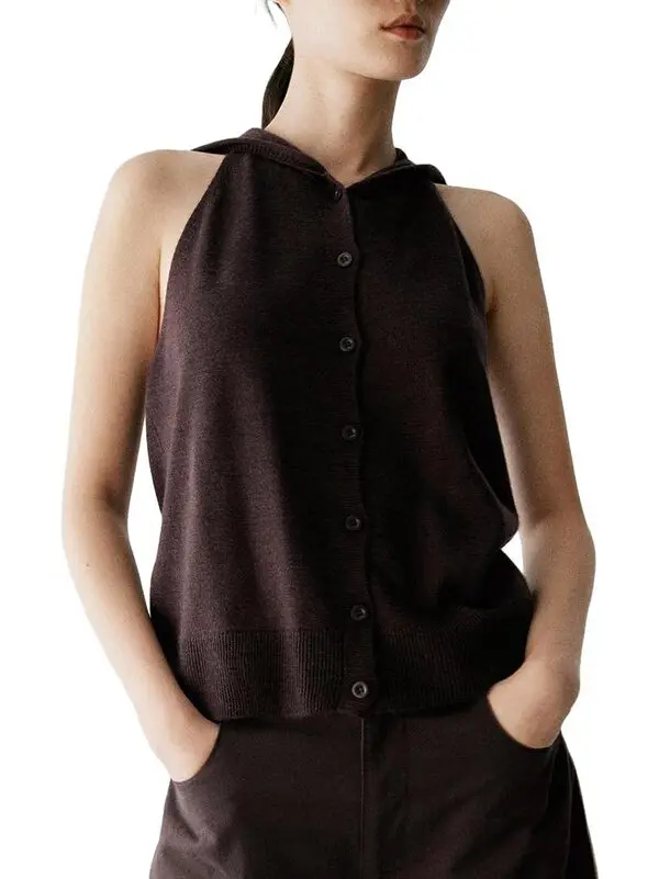 Mango Knitted Halter Top - Brown