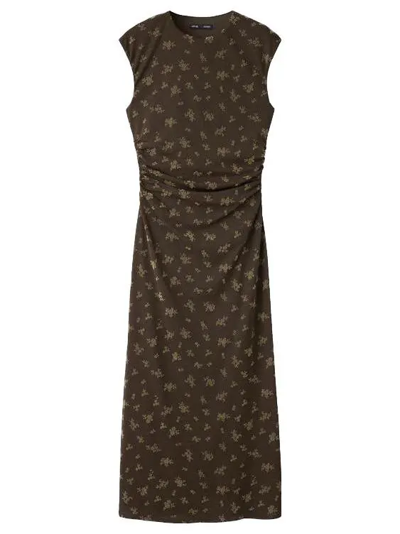 Mango Ruched Devoré Maxi Dress - Brown