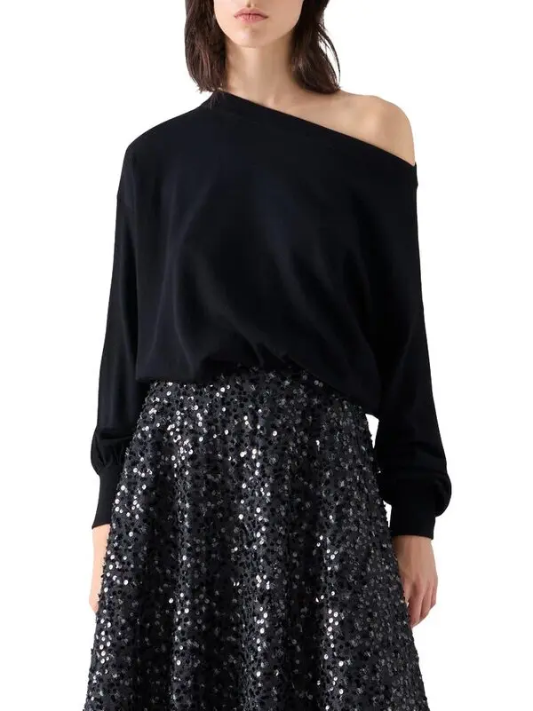 Akris Off The Shoulder Virgin Wool Sweater - Black