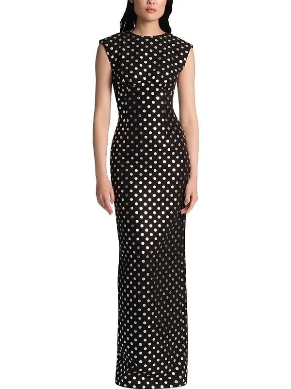 Bcbgmaxazria Rylan Metallic Dot High Neck Gown - Black/silver