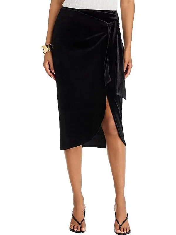 AREA STARS Draped Velvet Wrap Skirt - Black