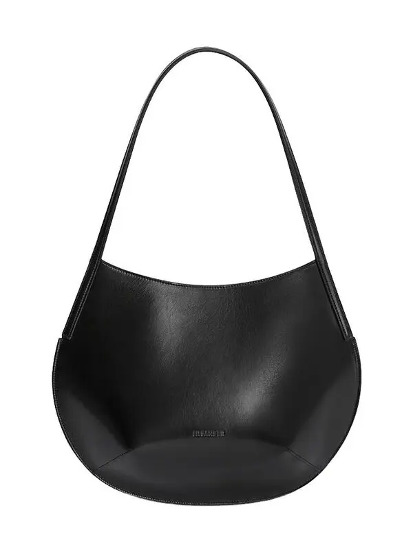 JIL SANDER Kante Debossed Logo Leather Shoulder Bag - Black