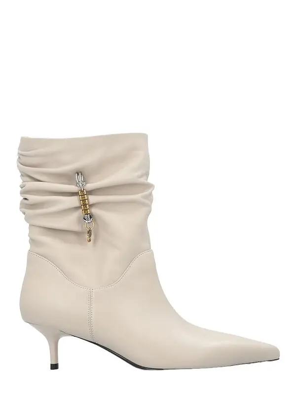 Pinko Gloria 28 Ruched Leather Ankle Boots - Ivory