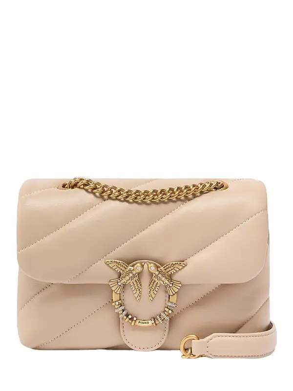 Pinko Puff Mini New Buckle Quilted Leather Crossbody Bag - Beige
