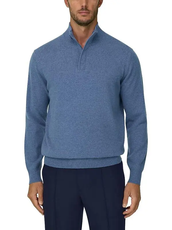 Boggi Milano Quarter-zip Wool Cashmere Melange Roll Neck Jumper - Light Blue