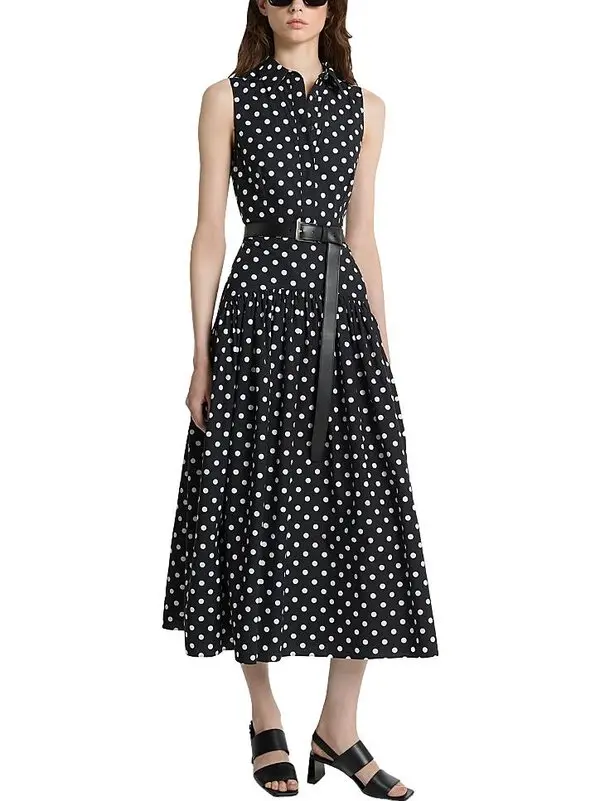 Michael Kors Polka Dot Cotton Poplin Drop Waist Shirt Dress - Black/optic White