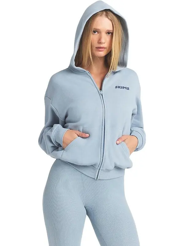 SKIMS Classic Logo Zip Up Hoodie - Blue Bell