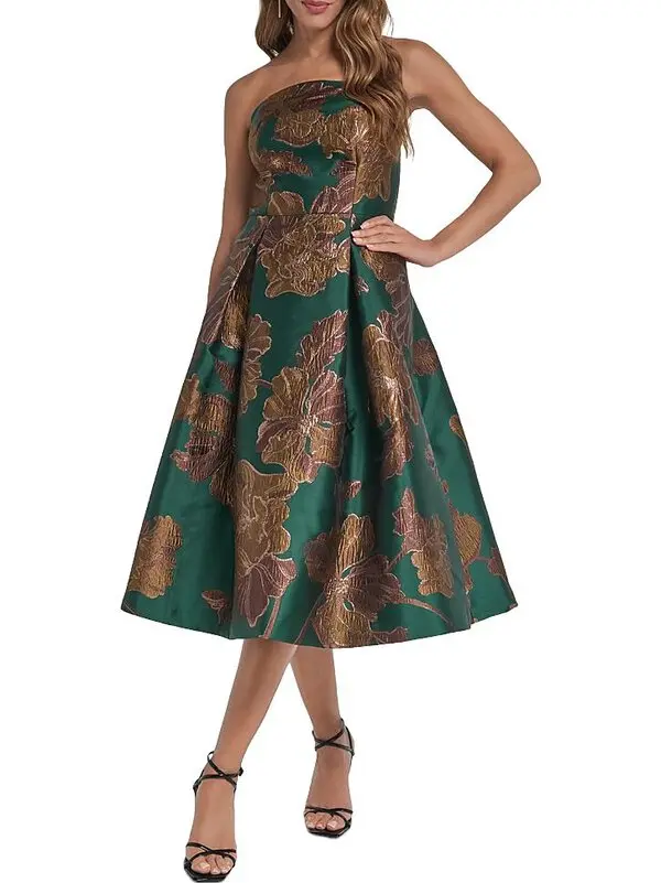 Eliza J Floral Jacquard Fit-and-flare Midi Dress - Hunter