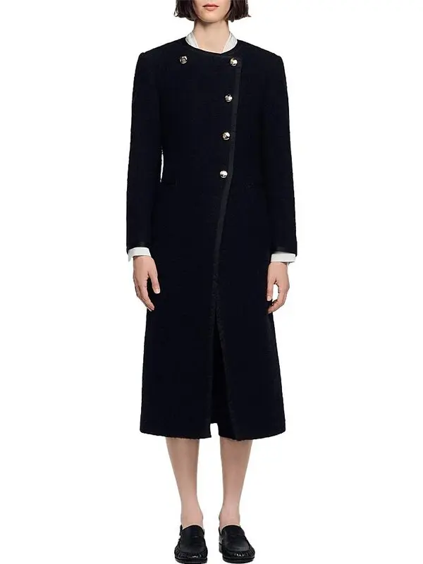 Sandro Saywer Asymmetrical Tweed Coat - Black