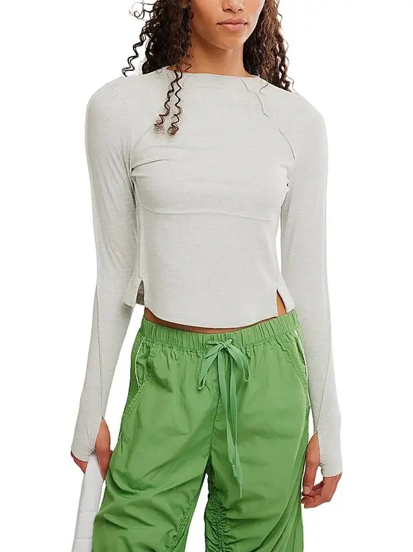 Free People Love Club Long Sleeve Tee - Heather Grey