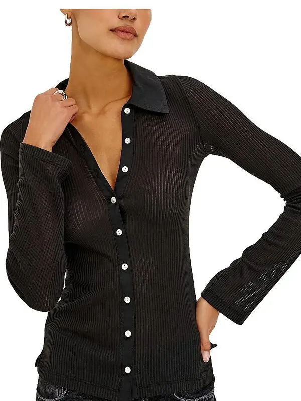 Rails Harvey Ribbed Cotton Blend Button Up Shirt - Black