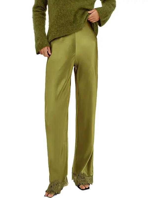 Rails Silvi Lace Hem Satin Pants - Celery