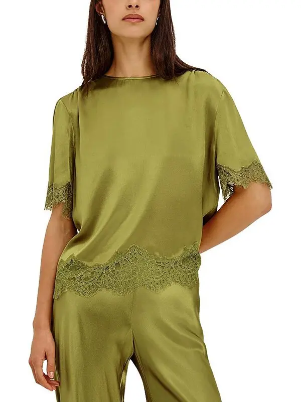 Rails Sonora Satin Lace Trim Blouse - Celery
