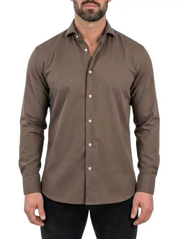 MACEOO Einstein Long Sleeve Stretch Performance Dress Shirt - Brown