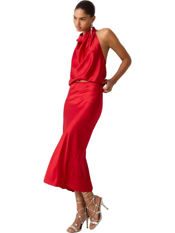 Ramy Brook Krisia Silk Slip Midi Skirt - Ruby