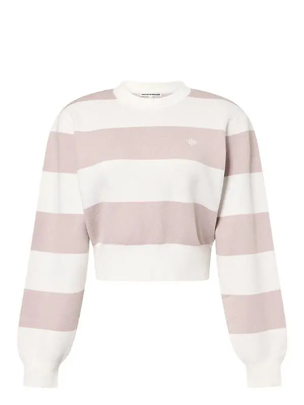 THE COUTURE CLUB Stripe Knit Crew Cotton-jersey Top - Beige
