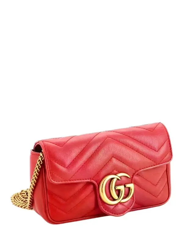 Gucci Gg Marmont Flap Bag Matelasse Leather Super Mini Crossbody Bag - Red