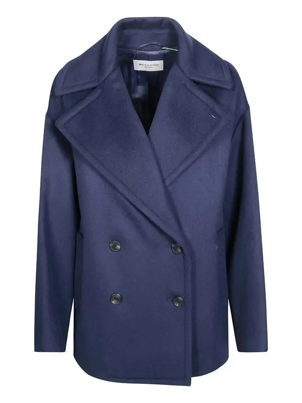 Max Mara Picot Double-breasted Mini Short Caban Jacket - Blu