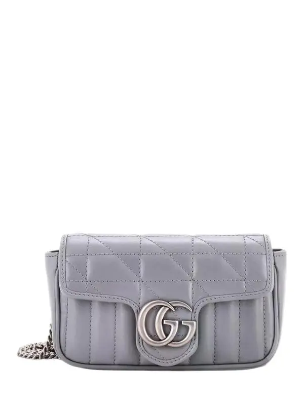 Gucci Gg Marmont Flap Bag Mixed Matelasse Leather Super Mini Crossbody Bag - Grey
