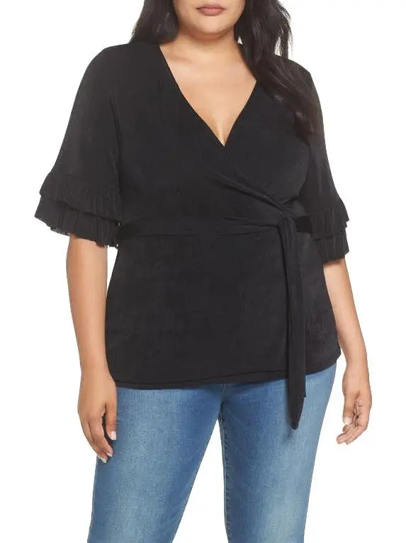 LOST INK Slinky Wrap Top - Black