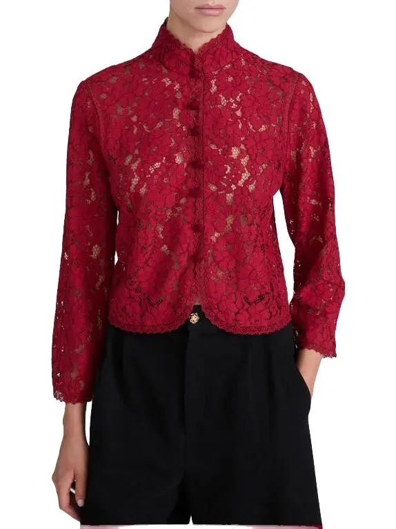 FRAME The Lace Salon Top - Deep Ruby