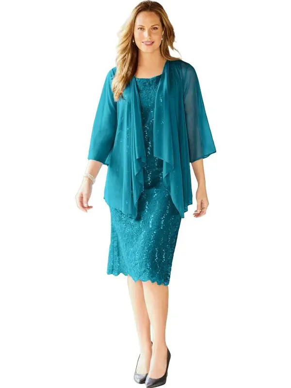 CATHERINES Sparkling Lace Jacket Dress - Deep Teal