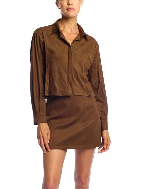 LBLC THE LABEL Dylan Faux Suede Button Up L/s Top - Maple