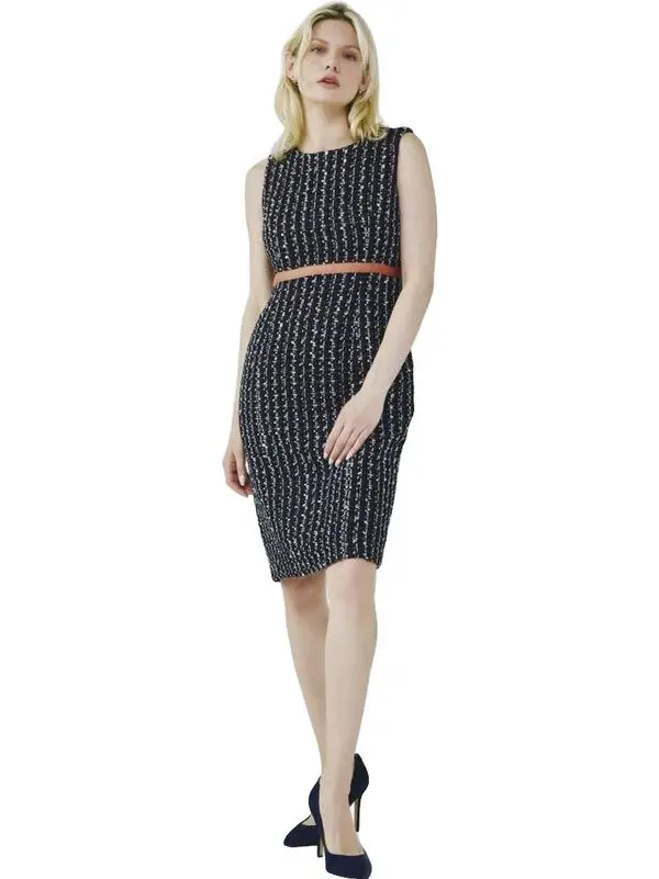 A.SHIMUS Sleeveless Sheath Tweed Dress - Navy