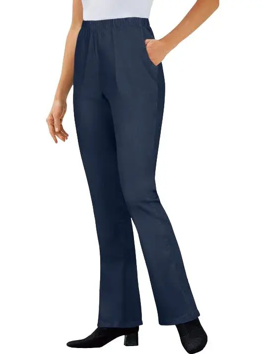 WOMAN WITHIN Fineline Stretch Denim Pull On Bootcut Jeans - Navy