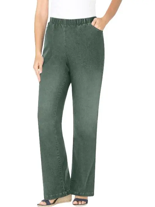WOMAN WITHIN Fineline Stretch Denim Pull On Bootcut Jeans - Pine