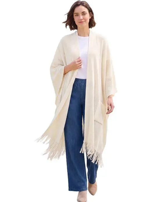 WOMAN WITHIN Fringe Wrap Cape - Ivory