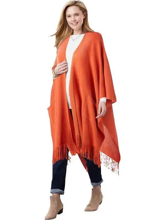 WOMAN WITHIN Fringe Wrap Cape - Pumpkin