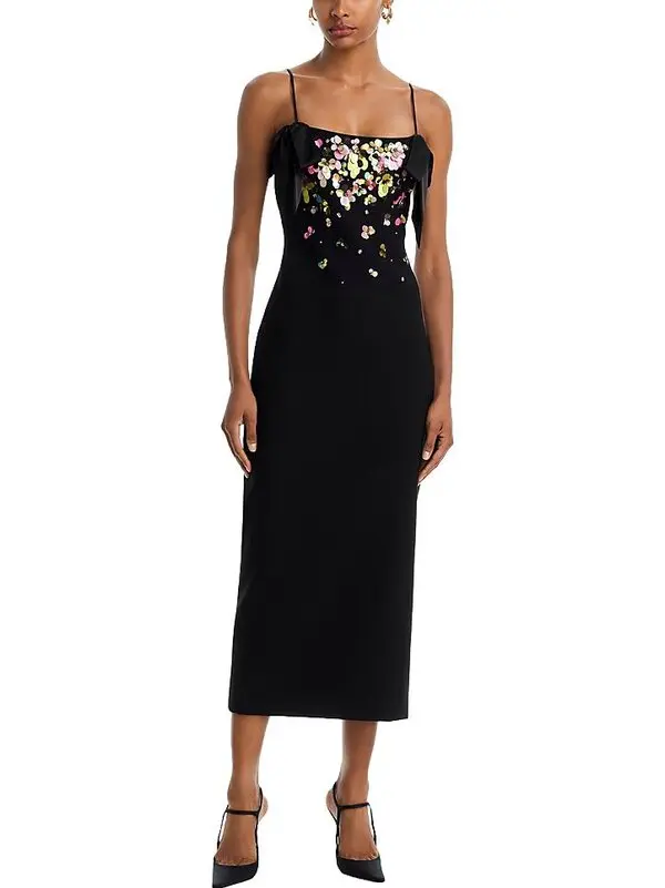 Cinq À Sept Waterfall Paillette Sequin Midi Dress - Black/multi