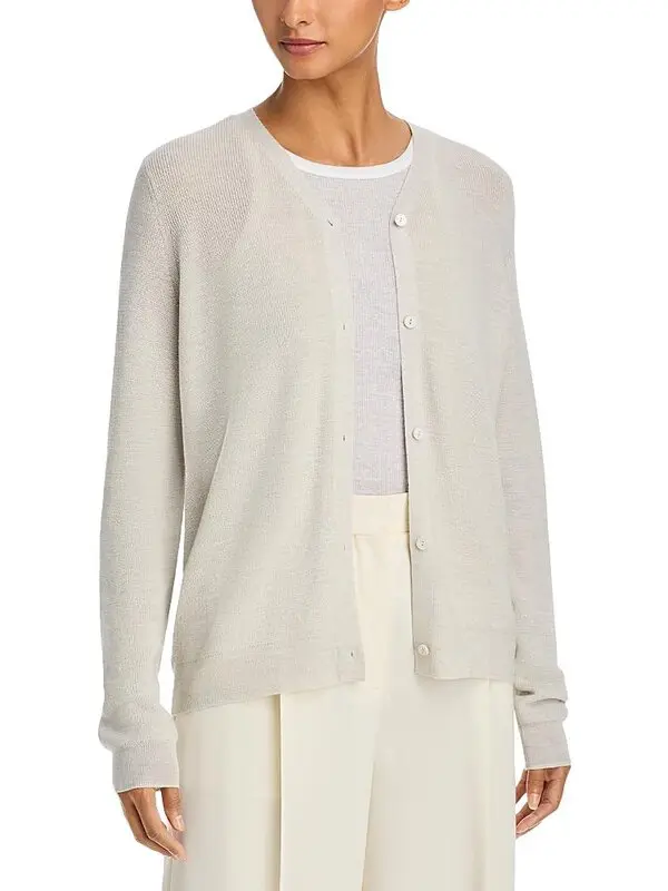 Eileen Fisher Metallic Merino Wool V Neck Cardigan - Plaster