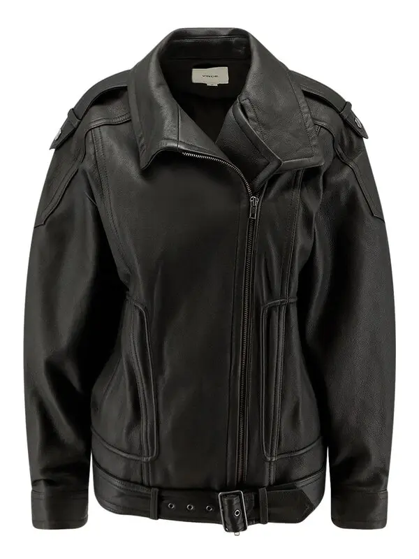 Vince Oversized Leather Jacket - Grey