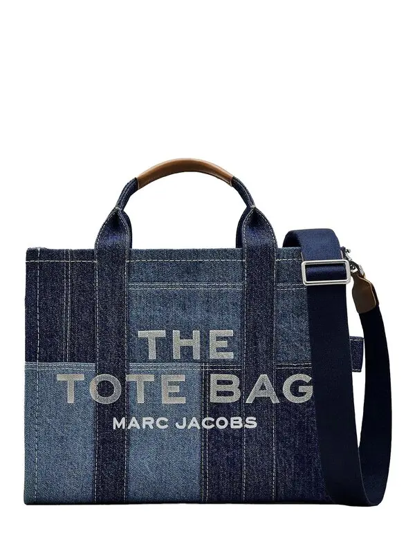 Marc Jacobs The Denim Medium Handbag With Front Logo Print - Blue