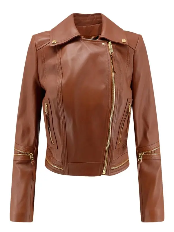 Elisabetta Franchi Leather Biker Jacket - Brown