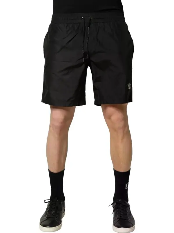 Dolce & Gabbana Crown-embroidered Drawstring Swim Shorts - Black