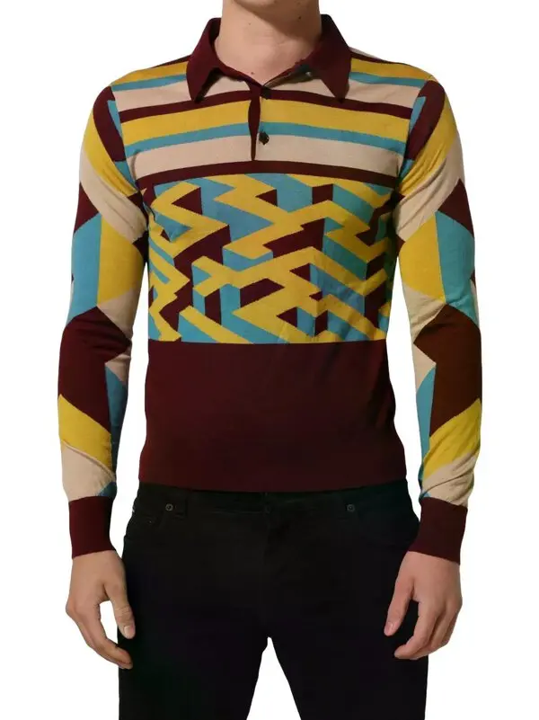 Dolce & Gabbana Geometric-print Striped Polo Sweater - Red