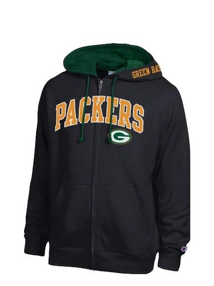 Champion Green Green Bay Packers Full-zip Hoodie - Black