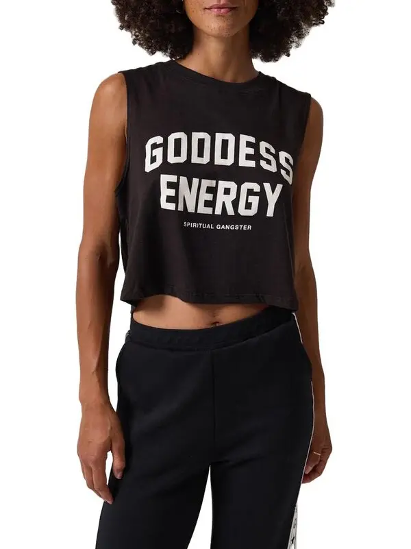 Spiritual Gangster Goddess Spirit Cotton Crop Tank - Black