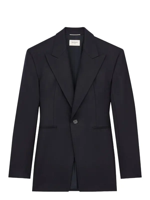 Saint Laurent Single-breasted Jacket In Brushed Wool Flannel - Ocean
